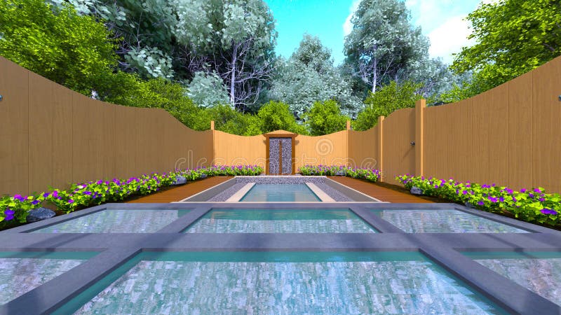 3D Rendering of the Open Air Bath Stock Illustration - Illustration of ...