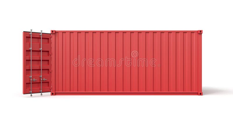 3d Rendering of Empty Red Shipping Container Side View on White Wooden ...
