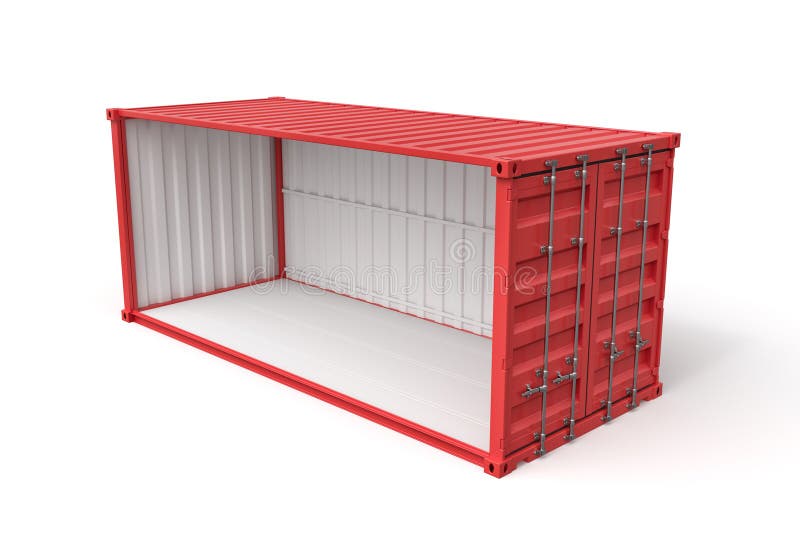 3d Rendering of Open Empty Red Shipping Container Side View Isolated on ...