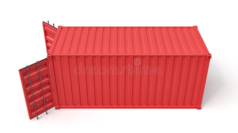 3d Rendering of Open Red Shipping Container Isolated on White Background Stock Illustration ...
