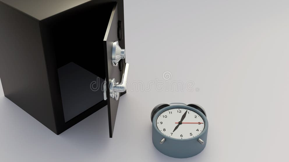 A 3d Rendering of Open Safe and an Alarm Clock Stock Illustration ...