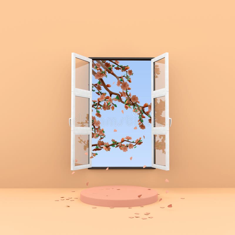 3d Rendering Open Windows through Which Ripening Trees are Visible Icon. 3d Render Bright Color ...