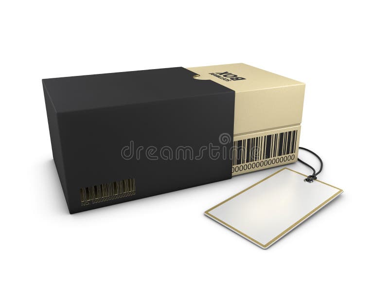 3d Rendering of Opened Golden Black Box and Label Mockup, Isolated ...