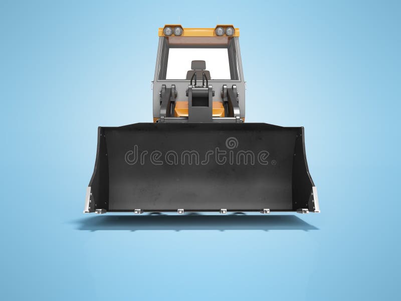 3D Rendering Orange Caterpillar Bulldozer Front View on Blue Background ...