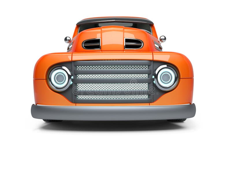 3D Rendering Orange Electro Car Front View on White Background with ...