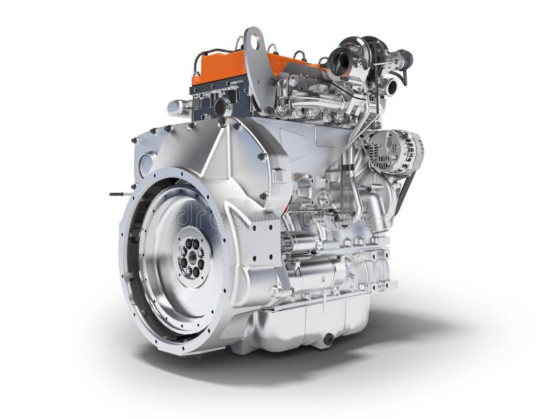 3D Rendering Orange Engine for Car Assembly on White Background with ...
