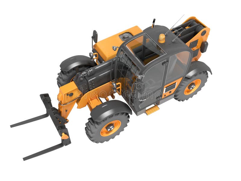3D Rendering Orange Front View Telescopic Loader on White Background No ...