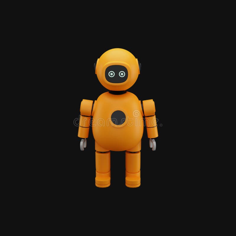 3D Rendering Orange Humanoid Robot on Black Stock Illustration ...