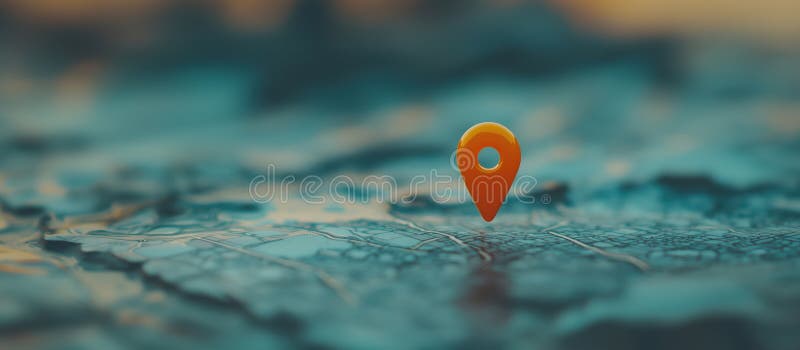 3D Rendering of Orange Location Pin on Abstract Map Surface with ...