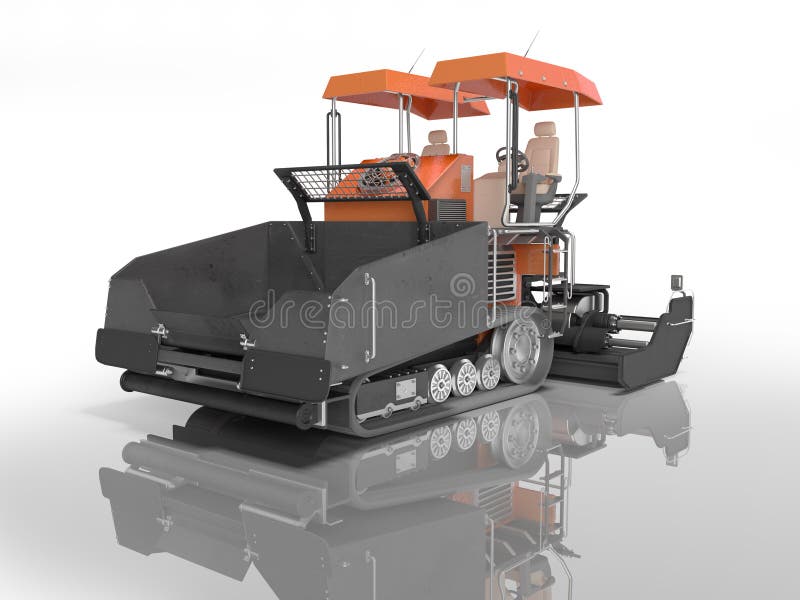 3D Rendering Orange Paver Machine Isolated on White Background with ...