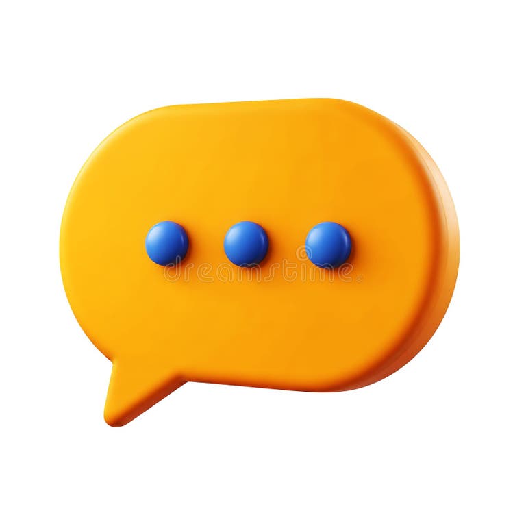 A 3D Rendering of an Orange Speech Bubble with Three Blue Dots ...