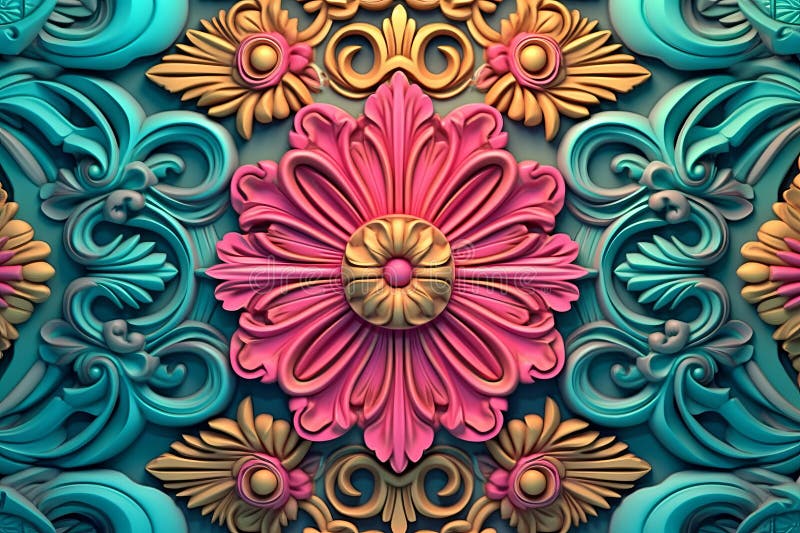 3d Rendering of an Ornate Floral Pattern on a Wall Stock Illustration ...
