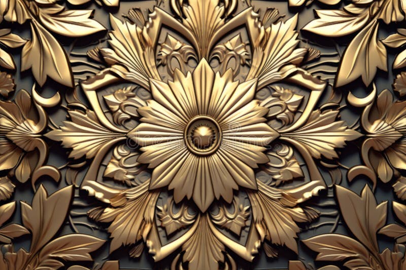 3d Rendering of an Ornate Gold Wall Stock Illustration - Illustration ...