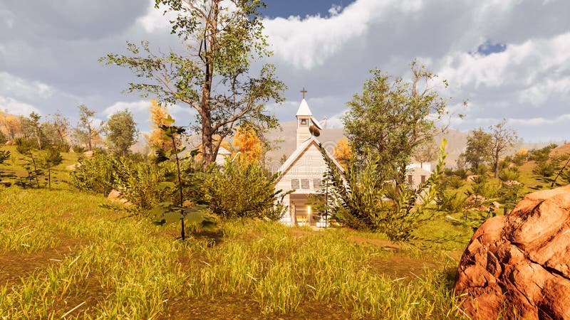 Outdoor Architecture with Natural Environment, 3D Render Stock ...