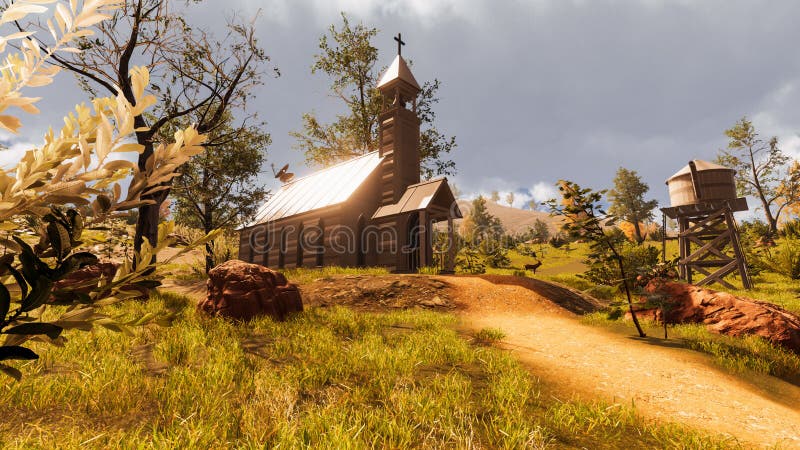 Outdoor Architecture with Natural Environment, 3D Render Stock ...