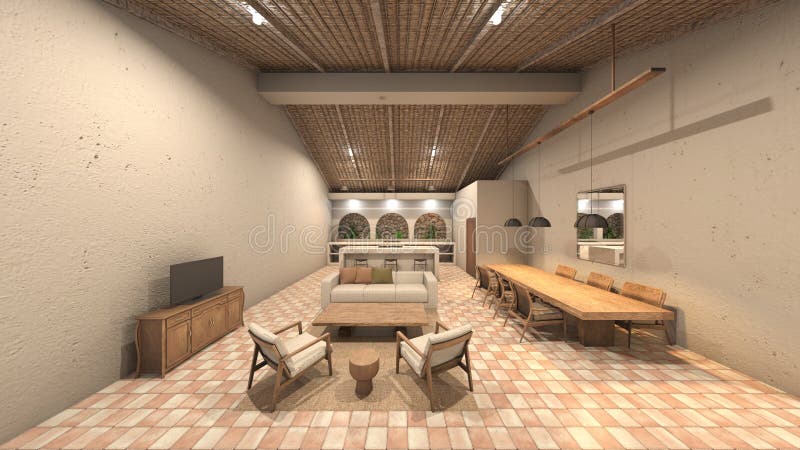 3D Rendering of the Outdoor Dining Kitchen Stock Illustration ...