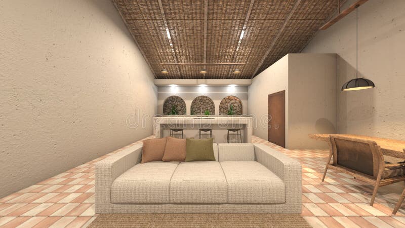 3D Rendering of the Outdoor Dining Kitchen Stock Illustration ...