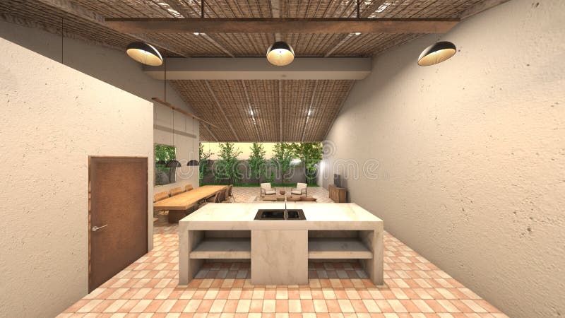 3D Rendering of the Outdoor Dining Kitchen Stock Illustration ...