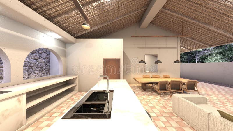 3D Rendering of the Outdoor Dining Kitchen Stock Footage - Video of ...