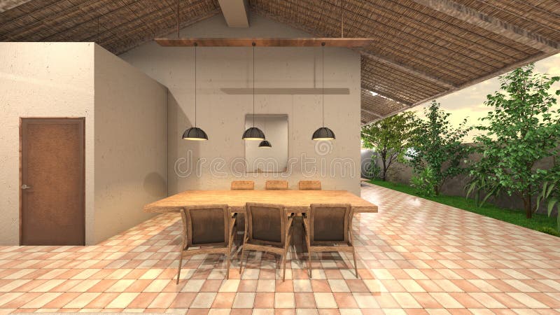3D Rendering of the Outdoor Dining Kitchen Stock Illustration ...