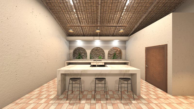 3D Rendering of the Outdoor Dining Kitchen Stock Illustration ...