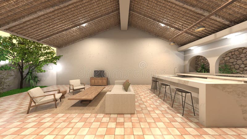 3D Rendering of the Outdoor Dining Kitchen Stock Illustration ...