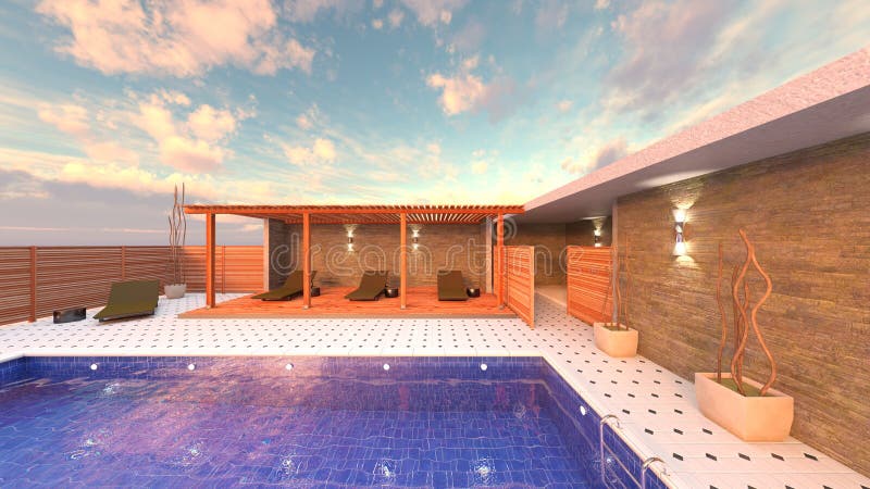 3D Rendering of the Outdoor Swimming Pool Stock Illustration ...