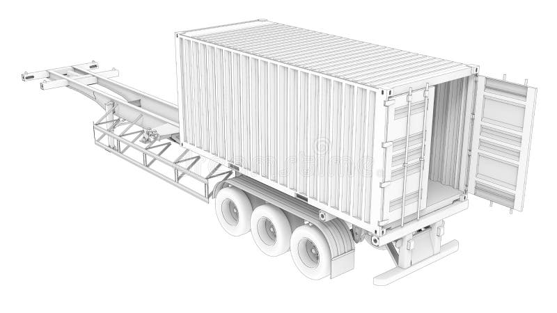 3D Rendering - Outlined Back View of a Truck Container Stock ...