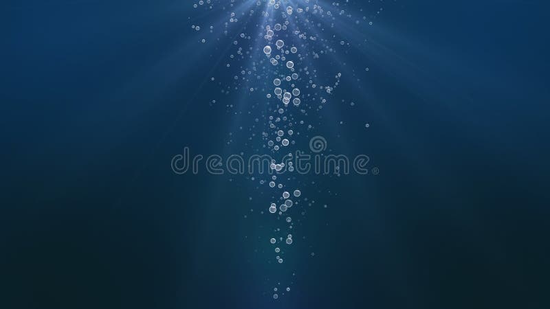 3D Rendering of Oxygen Bubbles Rising Up in Ray of Sunlight. Sea ...