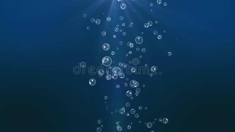 3D Rendering of Oxygen Bubbles Rising Up in Ray of Sunlight. Sea ...