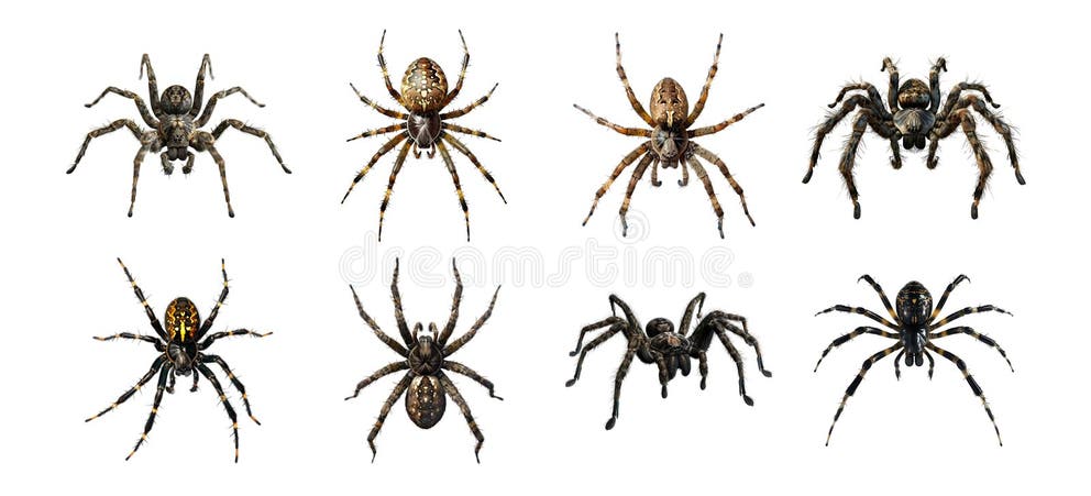 3D Rendering Pack of a Black Spider on Transparent Background Stock ...