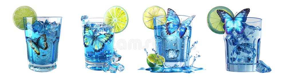 3D Rendering Pack of a Blue Lemon Juice in a Glass on Transparent ...