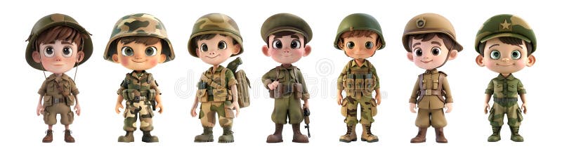3D Rendering Pack of a Cartoon of Army Man with Uniform on Transparent ...