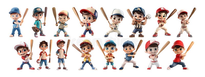 3D Rendering Pack of a Cartoon of Baseball Player on Transparent ...