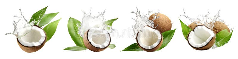 3D Rendering Pack of a Coconut with Leaves on Transparent Background ...
