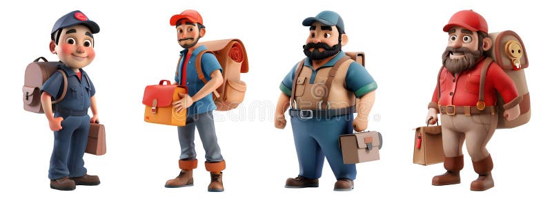 3D Rendering Pack of a Delivery Boy Cartoon on Transparent Background ...