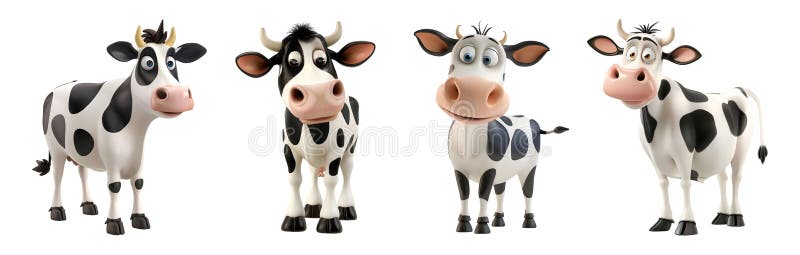 3D Rendering Pack of a European Cow on Transparent Background Stock ...