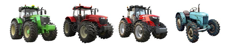 3D Rendering Pack of a Farming Tractor on Transparent Background Stock ...