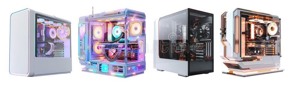 3D Rendering Pack of a Gaming PC or CPU or System Unit on Transparent ...