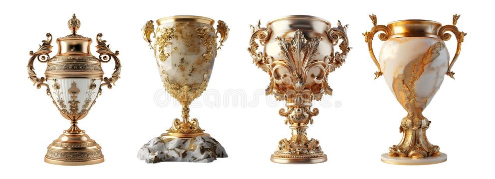 3D Rendering Pack of a Golden Winning Cup on Transparent Background ...