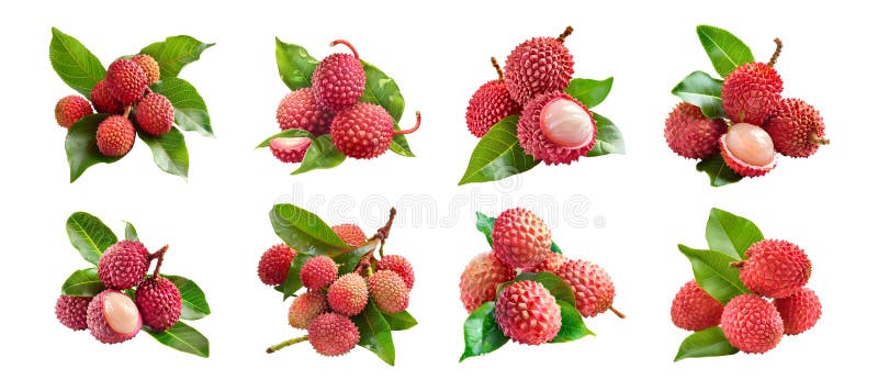 3D Rendering Pack of a Lychee with Leaves on Transparent Background ...