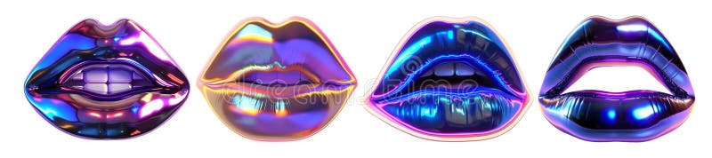 3D Rendering Pack of a Neon Light Lips on Transparent Background Stock ...