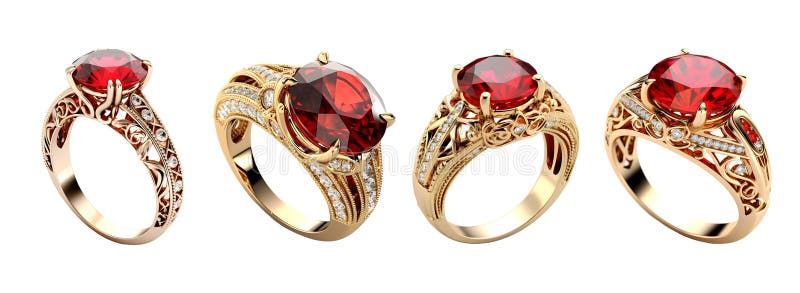 3D Rendering Pack of a Ring with Red Stone on it on Transparent ...