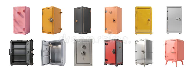 3D Rendering Pack of a Safe Locker on Transparent Background Stock ...