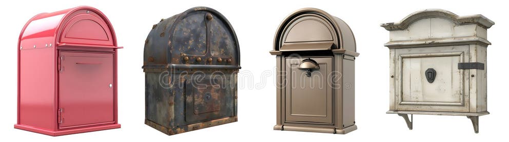 3D Rendering Pack of a Vintage Mail Box for Letters on Transparent ...