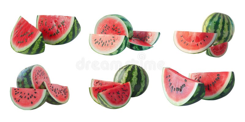 3D Rendering Pack of a Watermelon with Slices on Transparent Background ...