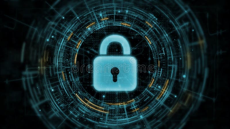 3D Rendering of Pad Lock Logo on Glow Futuristic Hud Interface ...