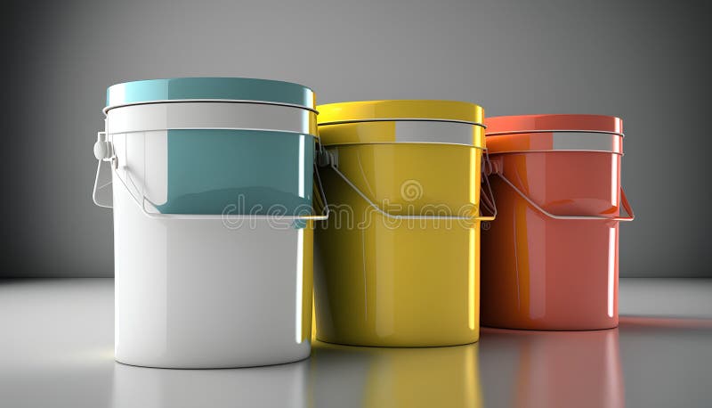3d Rendering of Paint Buckets in Different Colors on Grey Background ...