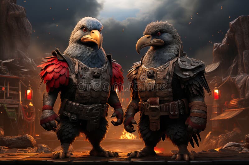 3D Rendering of a Pair of Eagles in a Battle Scene Stock Illustration ...
