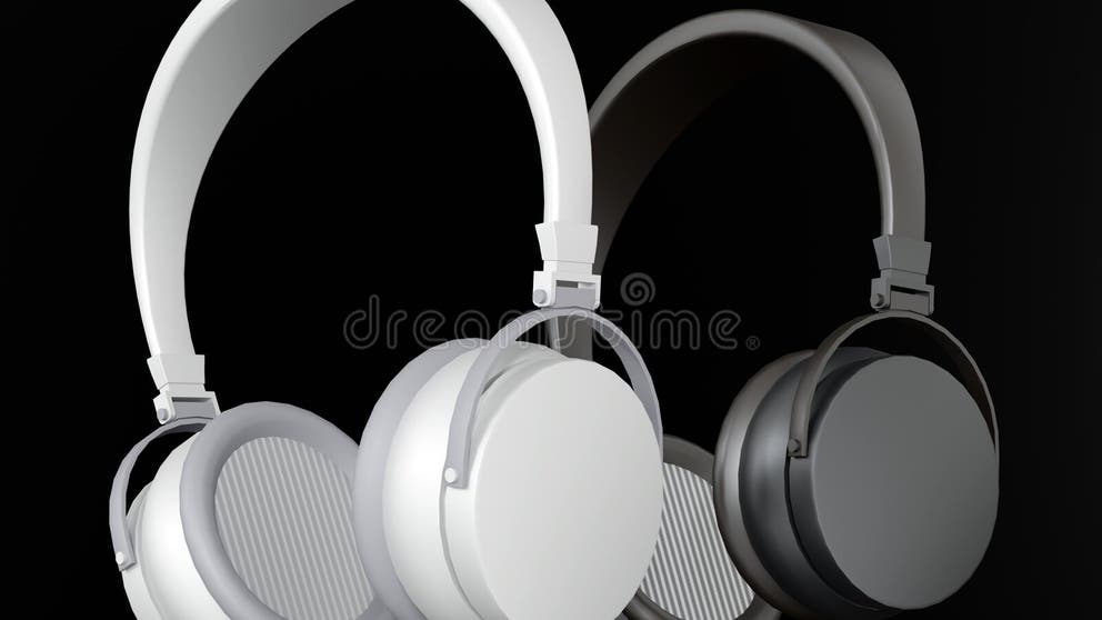 A 3d Rendering of Pair of Black and White Headphones Stock Illustration ...
